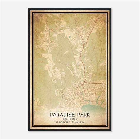 Vintage Paradise Park California Map Poster Paradise Park Ca City Road