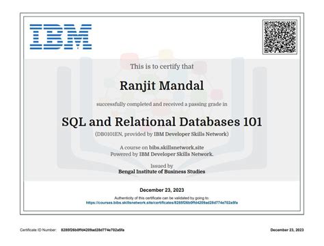 Earned Sql And Relational Databases 101 From Ibm Ranjit Mandal Posted On The Topic Linkedin