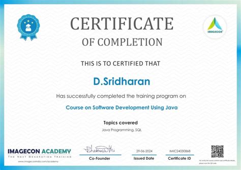 Sridharan D On Linkedin Java Programming Certification