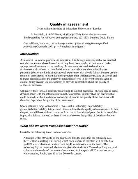 Pdf Quality In Assessment