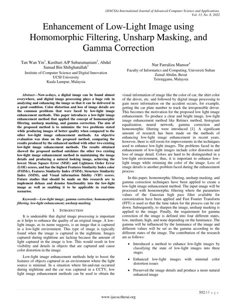 Pdf Enhancement Of Low Light Image Using Homomorphic Filtering