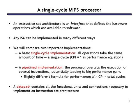 a singlecycle mips processor an instruction set architecture