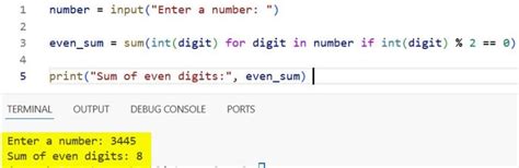 Find The Sum Of Even Digits In A Number In Python