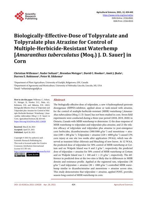 Pdf Biologically Effective Dose Of Tolpyralate And Tolpyralate Plus