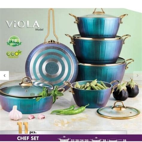 خرید و قیمت سرویس قابلمه 11 پارچه ویولا Viola برند اویز پلاس Eviz Plus با دسته طلایی در 6