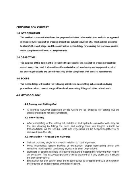 Method Statement Of Crossing Box Culvert Pdf Concrete Precast