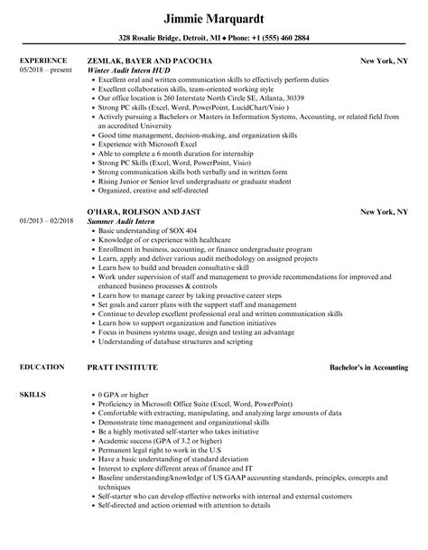 Audit Intern Resume
