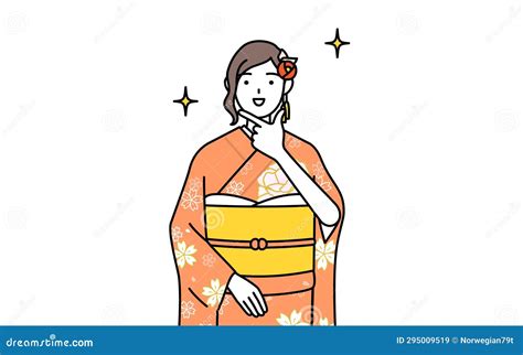 Woman In Furisode In A Confident Pose Stock Illustration Illustration Of Dress Japan 295009519