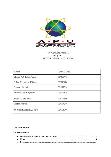 Sample Assignment Group Assignment Group 13 Intake Apu1f2307cscyb Name Tp Number Khaled