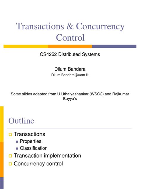Transactions & Concurrency Control: CS4262 Distributed Systems | PDF | Database Transaction ...