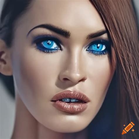 Portrait Of A Beautiful Woman With Tan Skin And Blue Catlike Eyes On