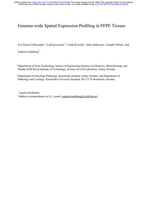 Pdf Genome Wide Spatial Expression Profiling In Ffpe Tissues