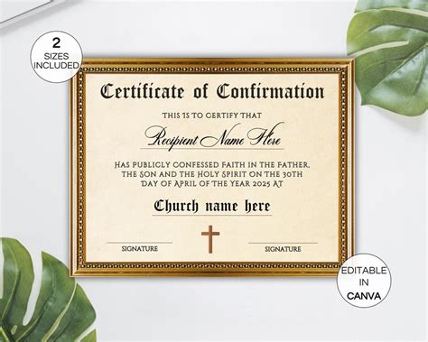 Certificate Of Confirmation Template Editable Religious Confirmation