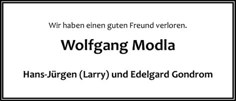 Traueranzeigen Von Wolfgang Modla Nordwest Trauer De