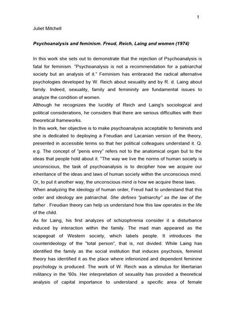 Juliet Mitchell Psychoanalysis And Feminism Pdf Psychoanalysis