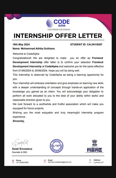 Athika Sulthana Mohammad On Linkedin Codealpha Internship Frontenddevelopment