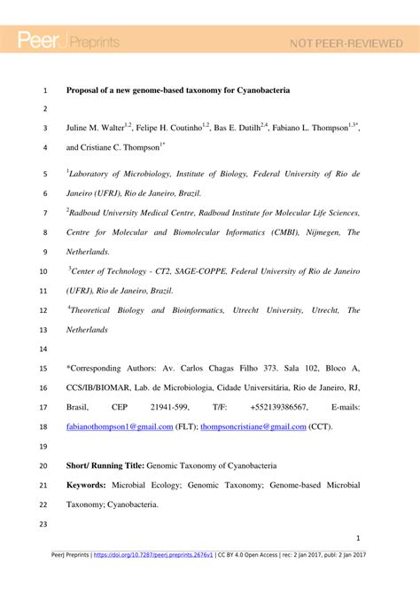 Pdf Proposal Of A New Genome Based Taxonomy For Cyanobacteria
