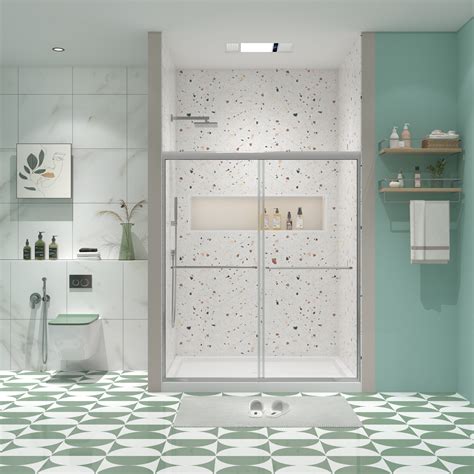 Bypass Shower Door Sliding Door With 14 Tempered Glass And Chromed Finish 44 48x70