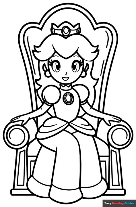 Princess Peach Sitting On A Throne Coloring Page Easy Drawing Guides