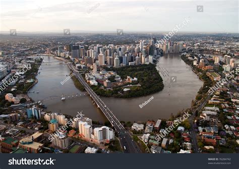 Aerial Image Of Brisbane At Dusk And The Brisbane River Meandering