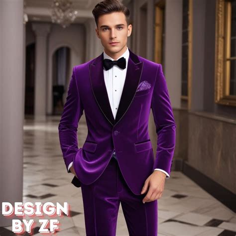 Purple Velvet Tuxedo Suit Elegant Formal Attire Etsy