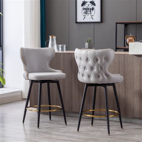 180° Swivel Bar Stool Chairs Set Of 2 Modern Leathaire Fabric Counter