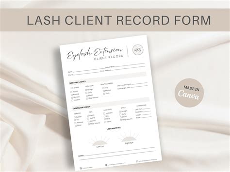 Lash Client Record Lash Client Information Lash Tech Consultation Eyelash Extension Form