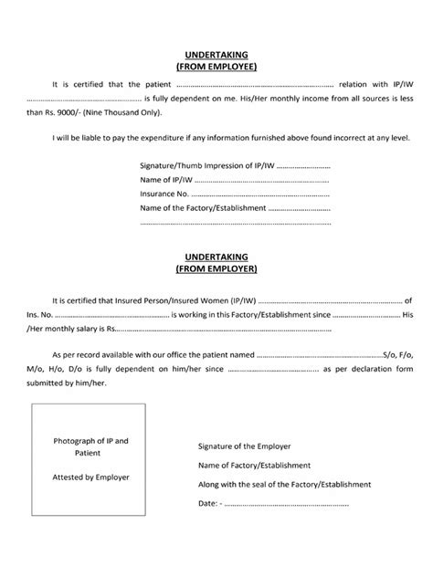Undertaking Form Esic Pdf
