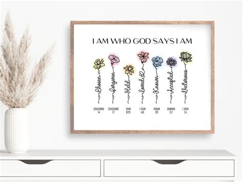 Who God Says I Am Bible Verse Affirmations Digital Wall Art Positive