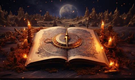Fantasy Moon Background With An Ancient Magic Book Showing A Map With A