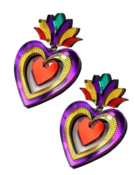 Pendientes Mujer Con Corazones Sacro Multicolor Ideales Para Trajes De