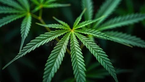 Closeup Image Shows Detailed Cannabis Leaf Structure Green Leaves
