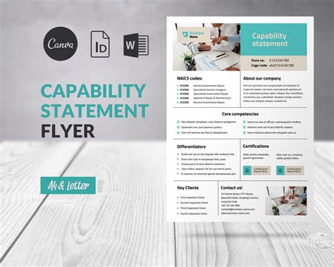 Business Capability Statement Template Canva Editable Flyer Business Profile Company Profile