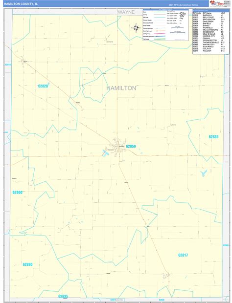 Hamilton County Il Zip Code Wall Map Basic Style By Marketmaps Mapsales
