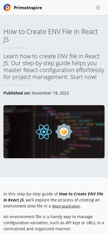 Primeinspire Blog How To Create Env File In React Js SEO Report SEO Site Checkup