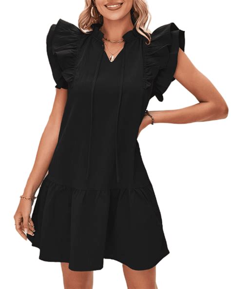 Uvn Summer Dresses For Women Ruffle Short Sleeve V Neck Drawstring