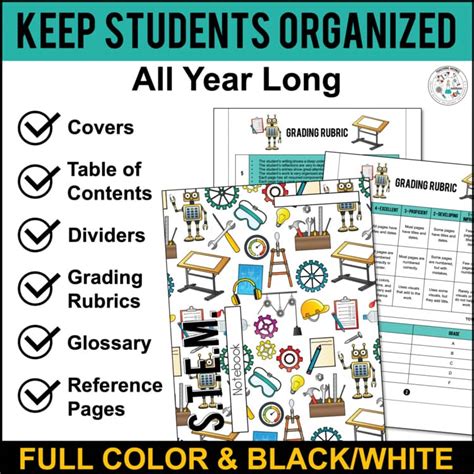 Stem Notebook Cover Engineering Design Dividers Rubric Journal Organization