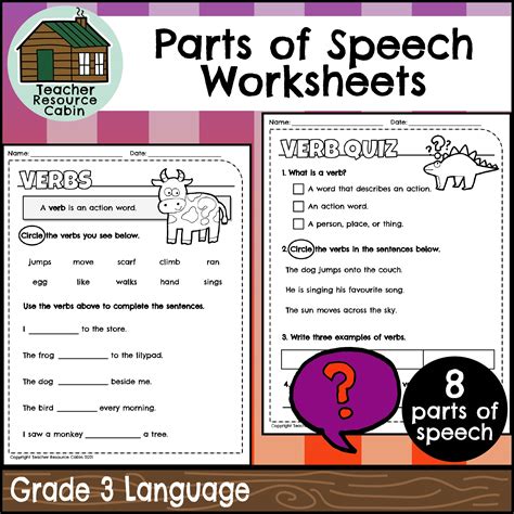 Parts Of Speech Worksheets Grade 3 Teacher Resource Cabin