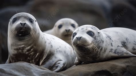 바다표범 강아지 세 마리가 바위에 앉아 있다 물개의 가족 고화질 사진 사진 배경 일러스트 및 사진 무료 다운로드 Pngtree