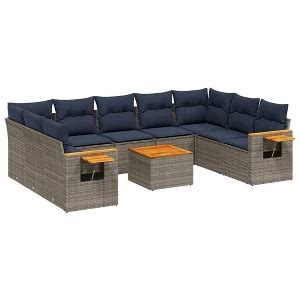Vidaxl 10 Piece Patio Sofa Set With Cushions Grey Poly Rattan Us Only