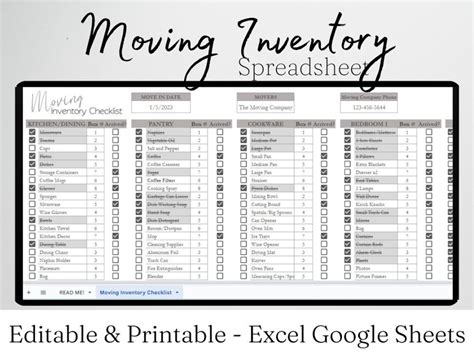 Packing Inventory List Template