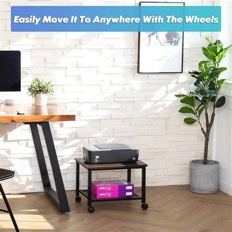 Fitueyes Ps204801mw Printer Stand With Wheels Wood Metal Brown Mesh