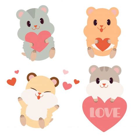 Premium Vector The Collection Of Cute Hamster With Heart In Flat