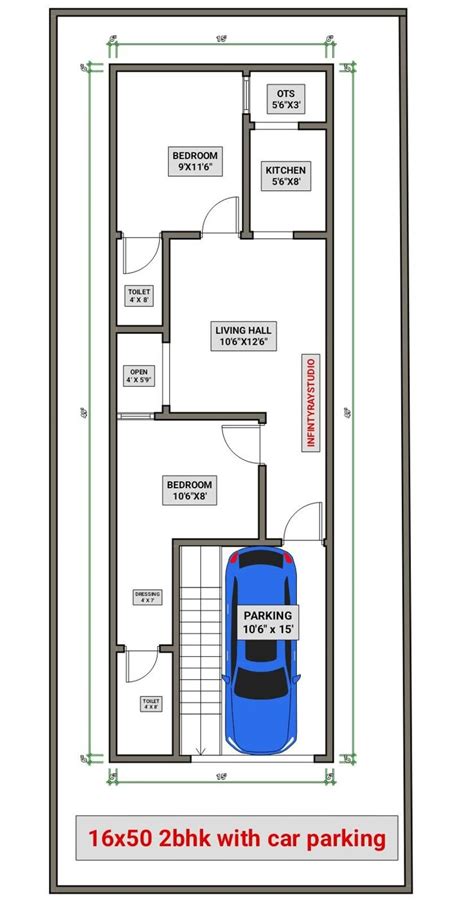 Stylish And Spacious 2bhk House Plan With Car Parking 16 By 50 House