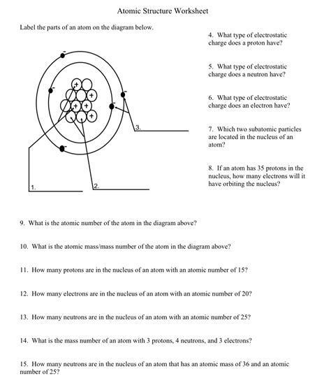 Solved Atomic Structure Worksheet Label The Parts Of An Atom On The