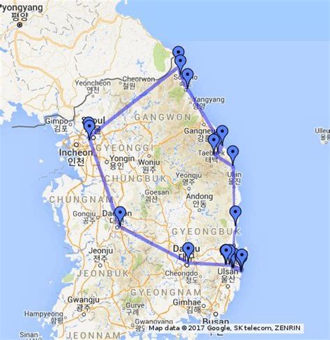 Map Of South Korean Road Trip 6 Day Itinerary