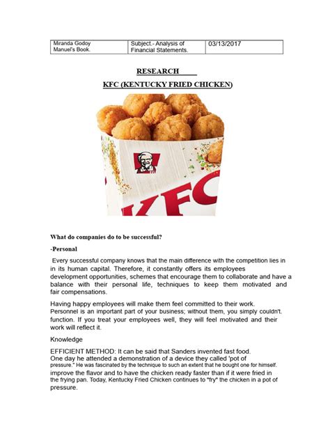 Analysis Of Kfc Pdf Cooking Foods