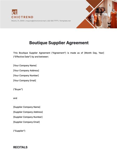 Free Supplier Agreement Templates Editable And Printable
