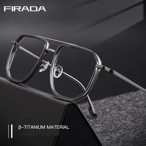 Firada Fashion Eyewear Mens Retro Square Double Beam Titanium