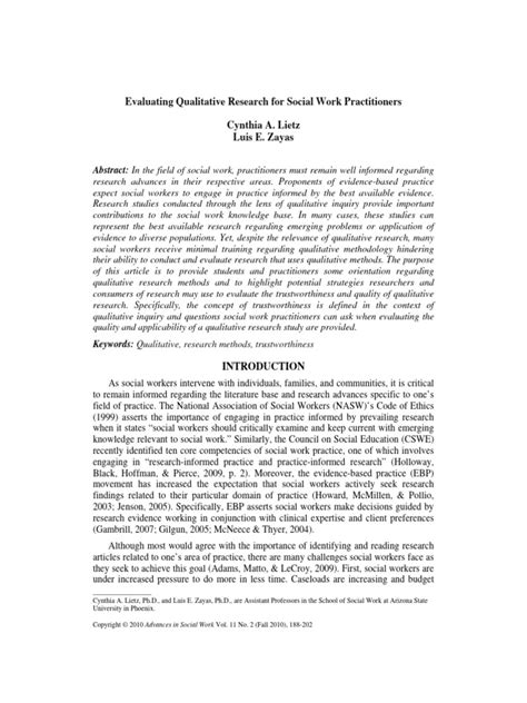 Evaluating Qualitative Research For Social Work Practitioners Cynthia A